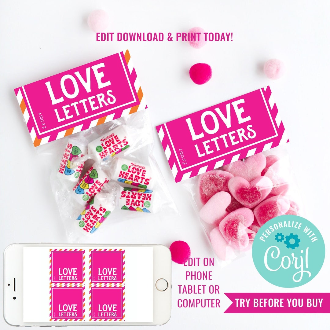 Valentines Treat Bag Topper - Love Letters - Valentines Tags - Kids ...
