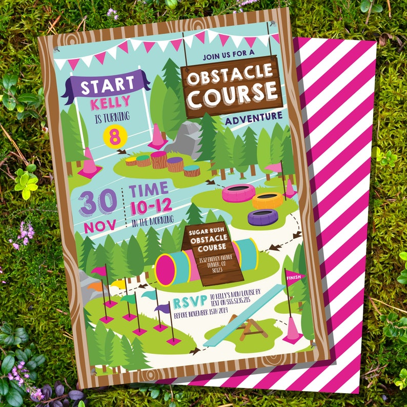 Obstacle Course Party Invitation Girls Activity Party Invite | Etsy