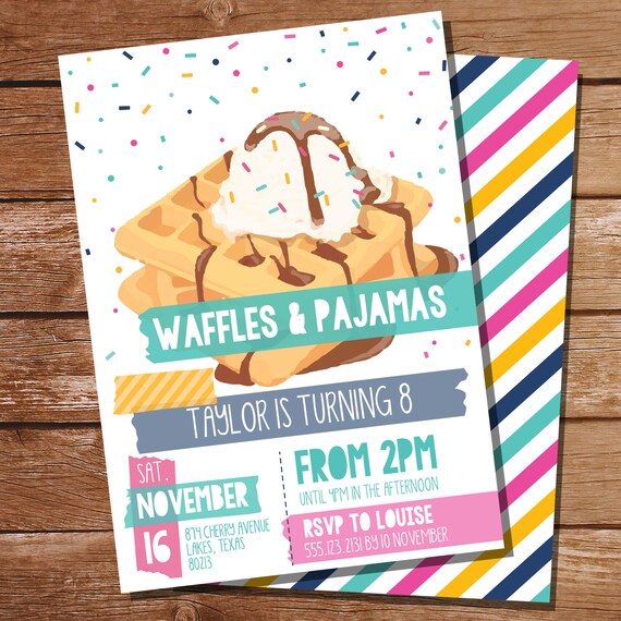 Waffle Party Invitation - Slumber Party Invitation - Waffle Invitation ...