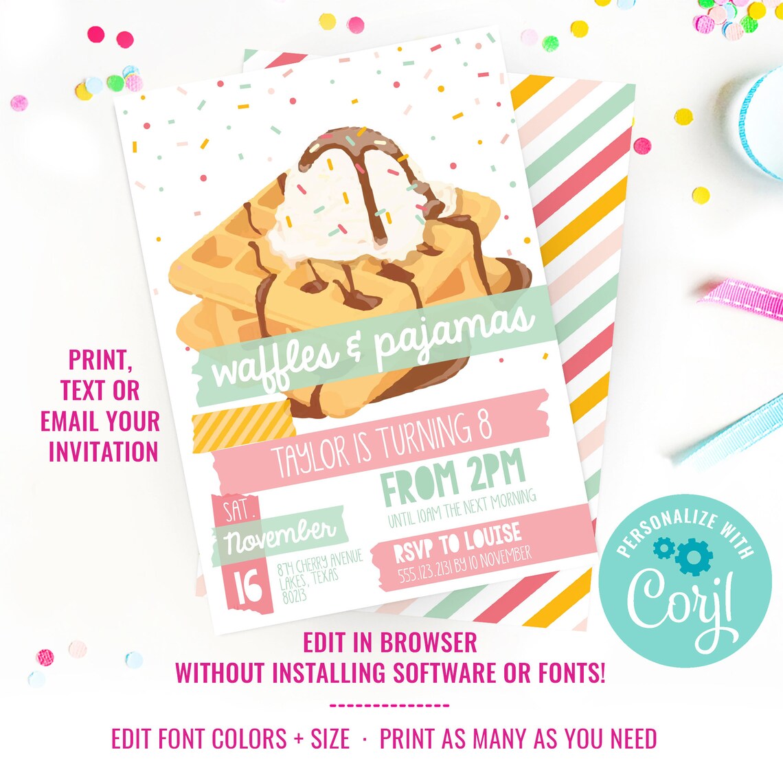Waffle Party Invitation Slumber Party Invitation Vintage - Etsy