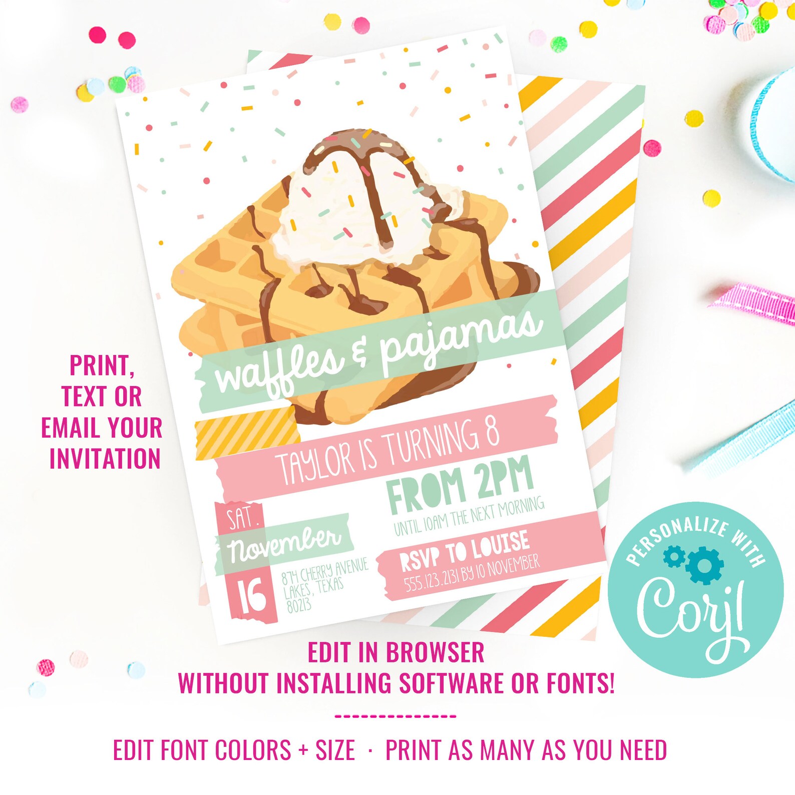 Waffle Party Invitation Slumber Party Invitation Vintage - Etsy