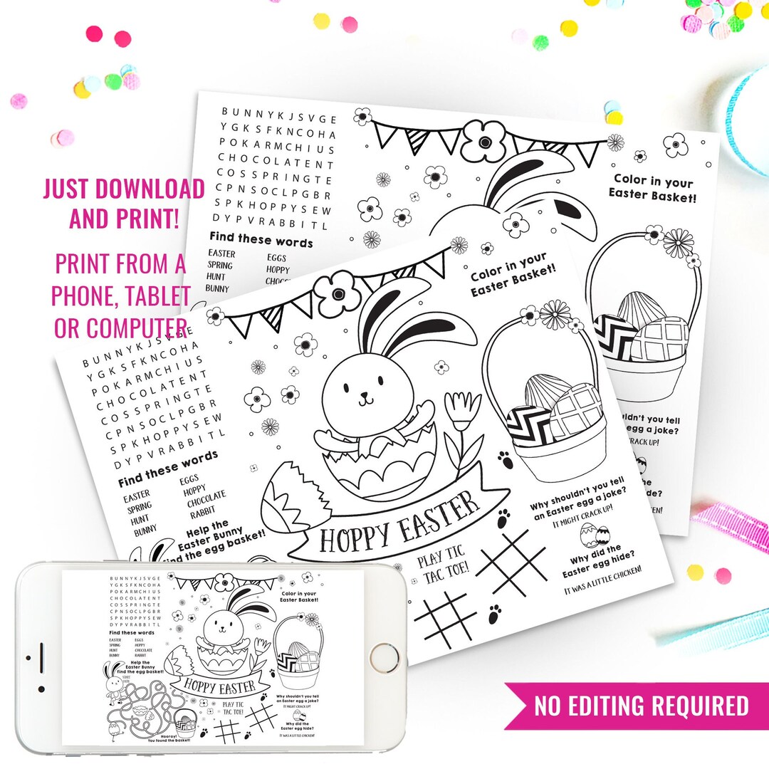 Printable Easter Activity Coloring Placemat - Easter Bunny Printable ...