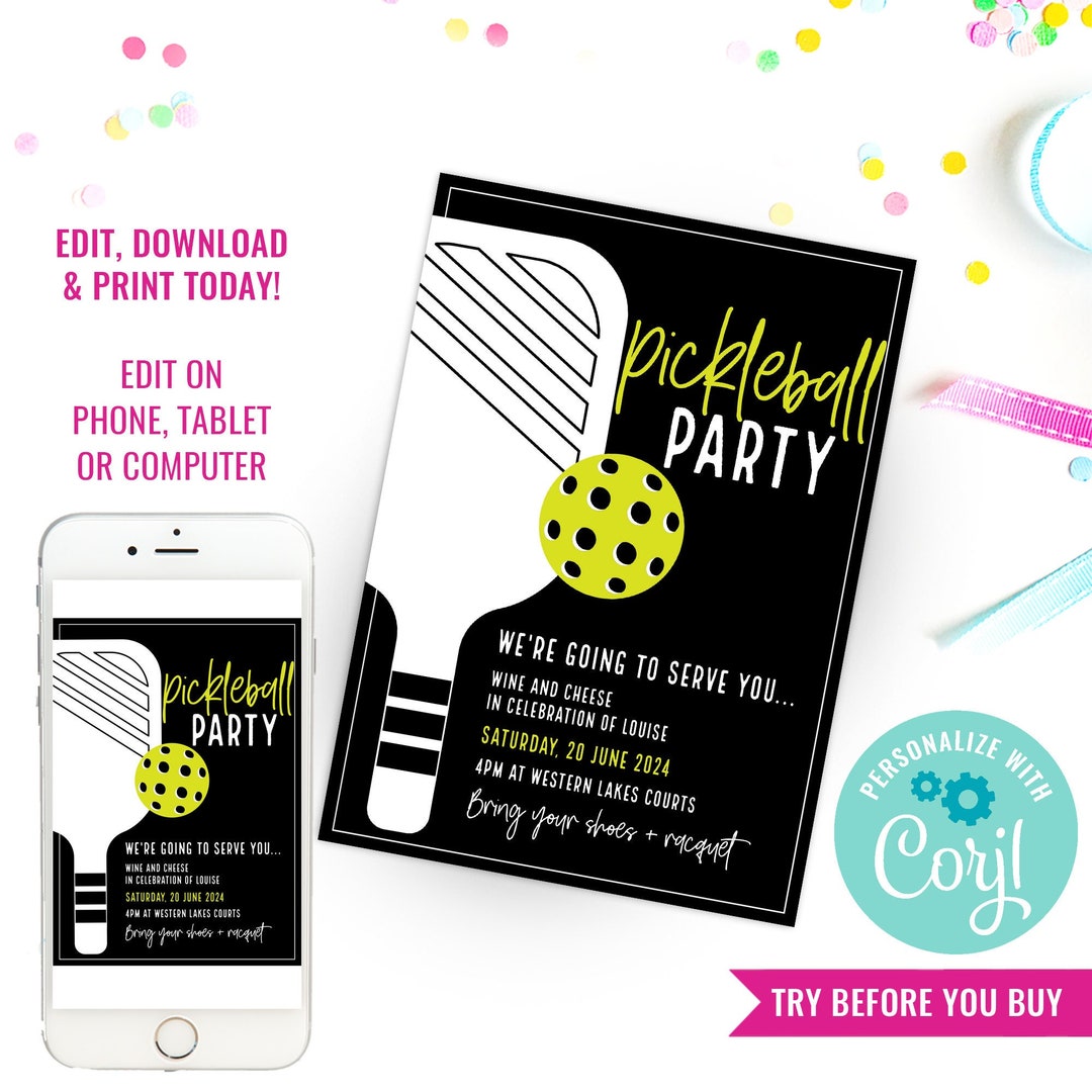Birthday Party Pickleball Invitation for Adults Pickleball Birthday Invite Simple Pickleball ...