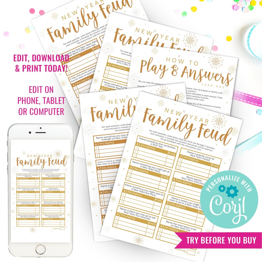 New Years Eve Family Feud Game Printable Holiday Group Game New Years ...