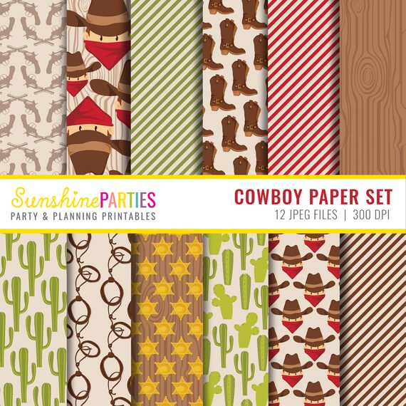Cowboy Digital Paper Set - Western Design Paper Set - Instant Download ...