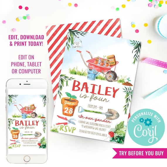 Gardening Party Invitation - Planting Party Invitation - Garden Party ...