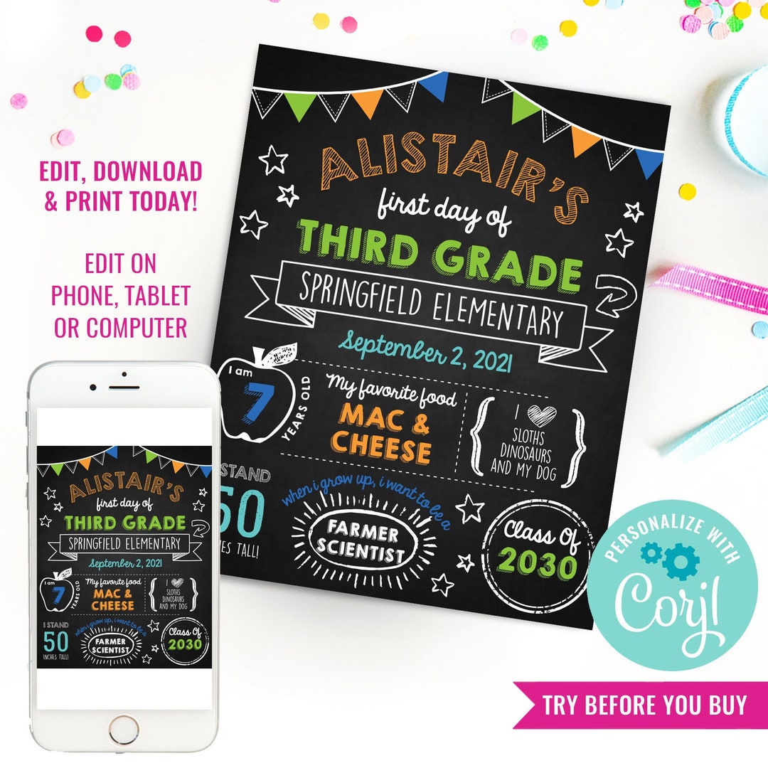 Back to School Chalkboard Poster DIY Boys Back to School Poster Stats ...