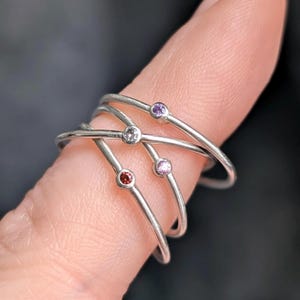 Super Skinny Stacking Rings With Custom Colour Gemstones. Extra Dainty Sterling Silver Stackable ...
