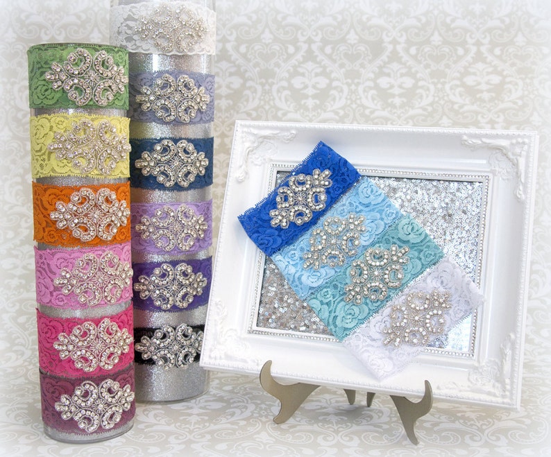 CUSTOM CRYSTAL Rhinestone Wedding Garter Set, Bridal Garter - Choose ...