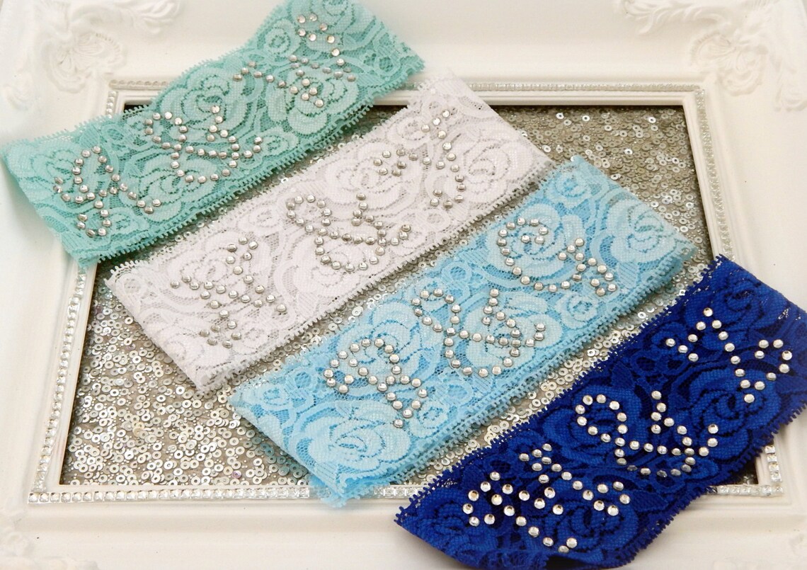 Monogram RHINESTONE PHRASE INITIALS Crystal Wedding Garter Set, Bridal ...