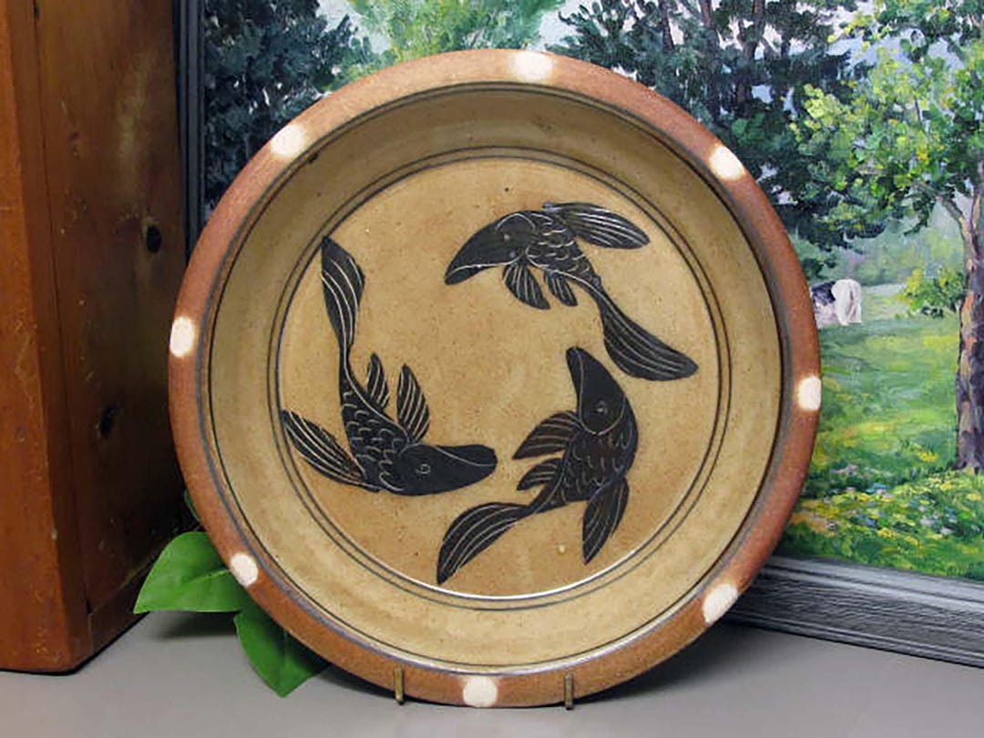 Cornwall Bridge Pottery Stoneware Shallow Bowl With Koi Design ...