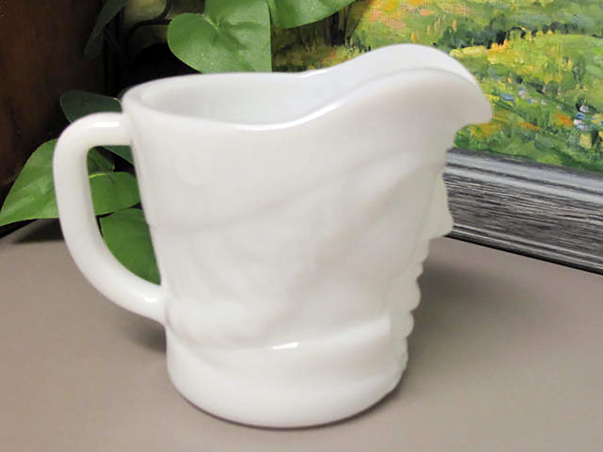 Vintage Federal Glass Colonial Toby Face Creamer ~ Milk Glass ~ Heat ...