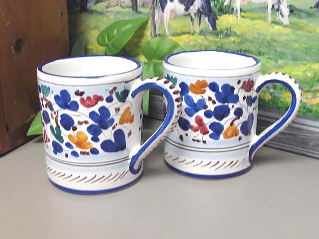 Vintage Italian Pottery Hand Painted Mugs ~ Siena ~ Two ~ Bird and ...