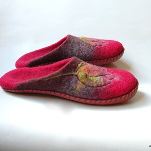 Floral Wool Slippers Tulips Art Women House Shoes Felted Slippers With ...