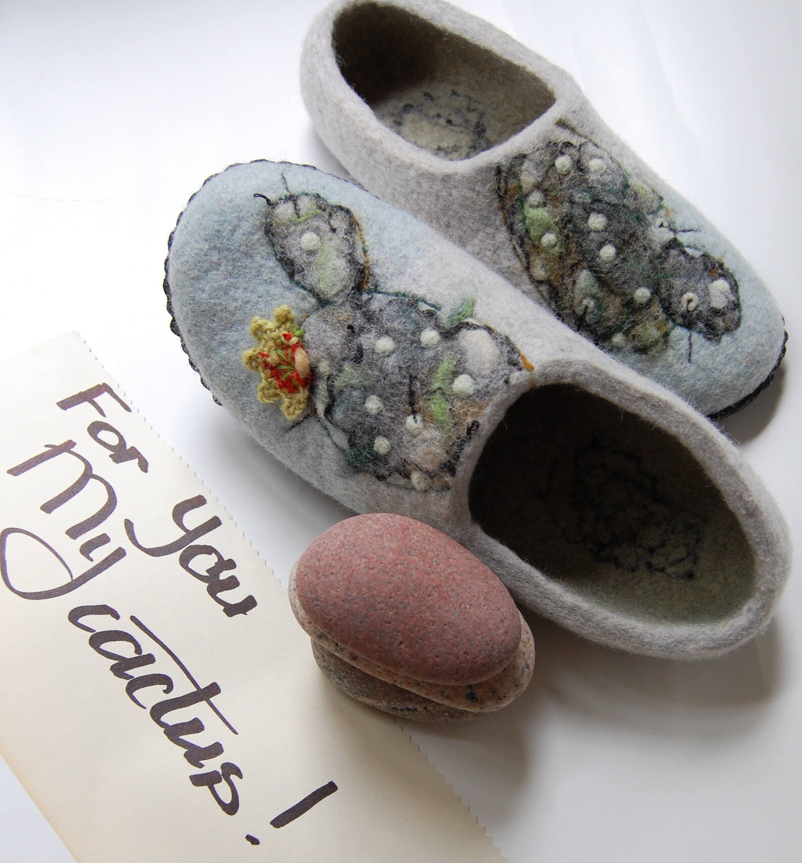 Cactus Art Felted Wool Slippers for Women Tropic Plant Felt | Etsy