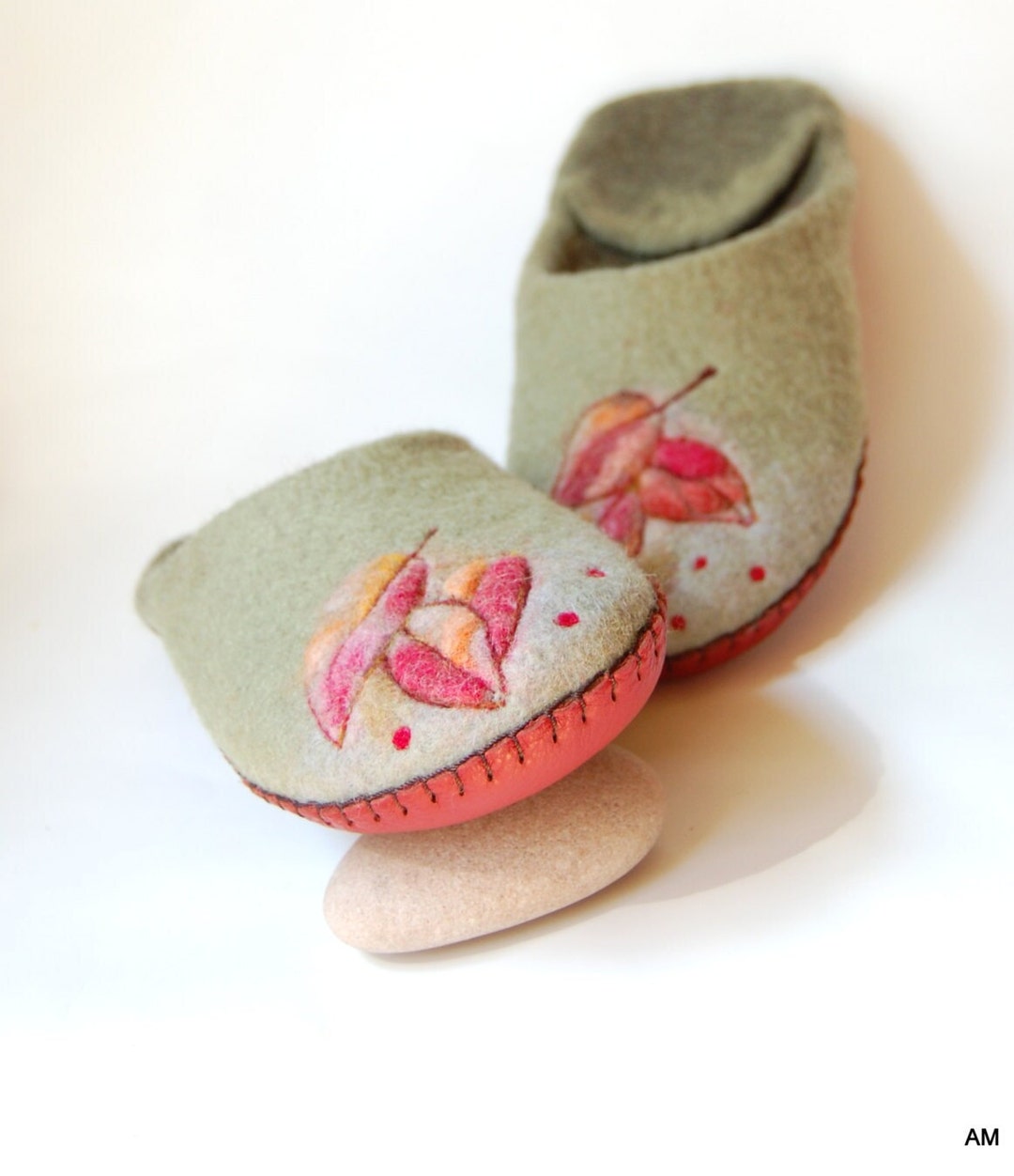 Leaves Art Slippers - Felt Slippers - Women Felted Slippers - Wool Home ...