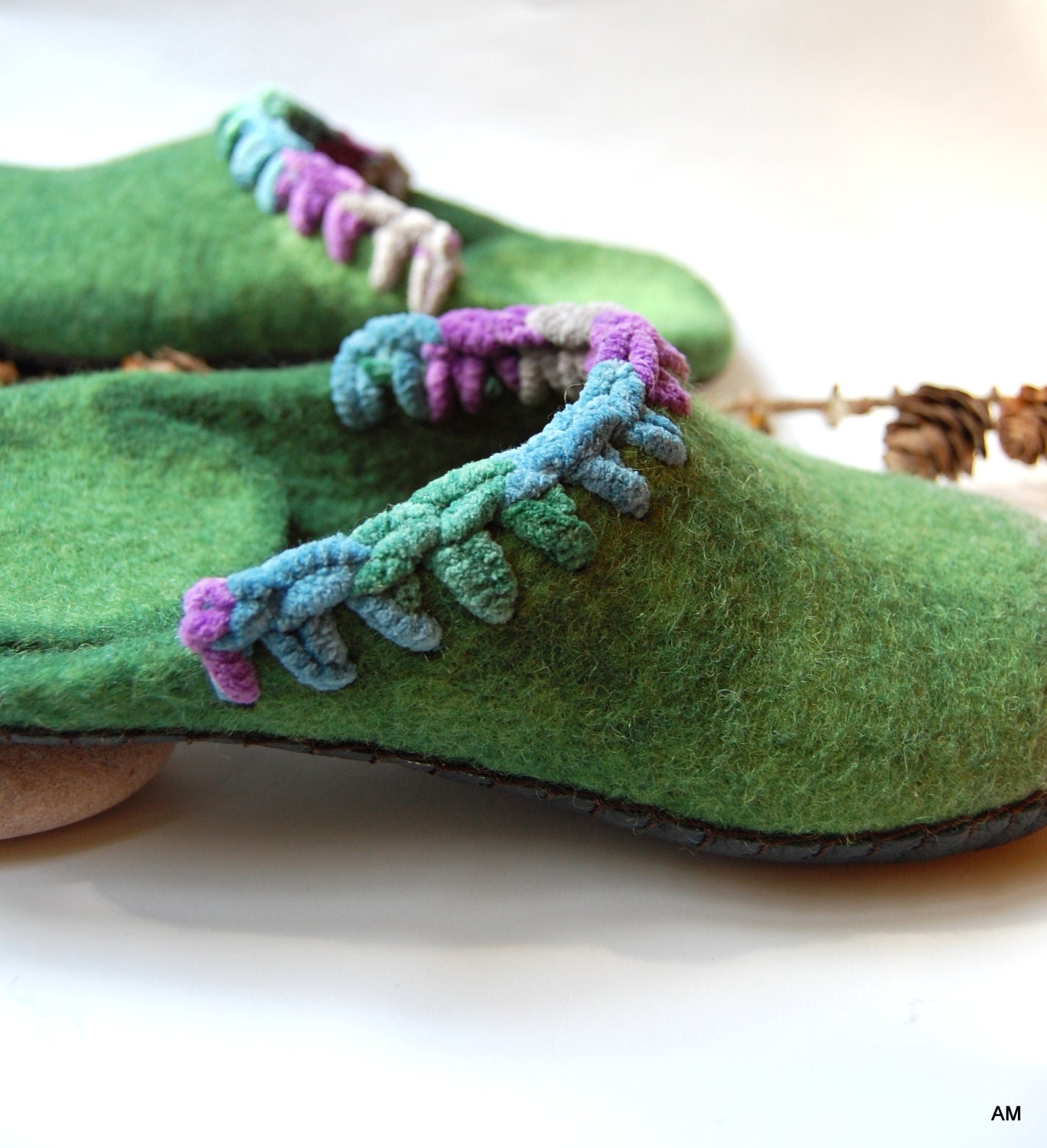 Greenery Felted Slippers With Crochet Borders - Made to Order - Etsy