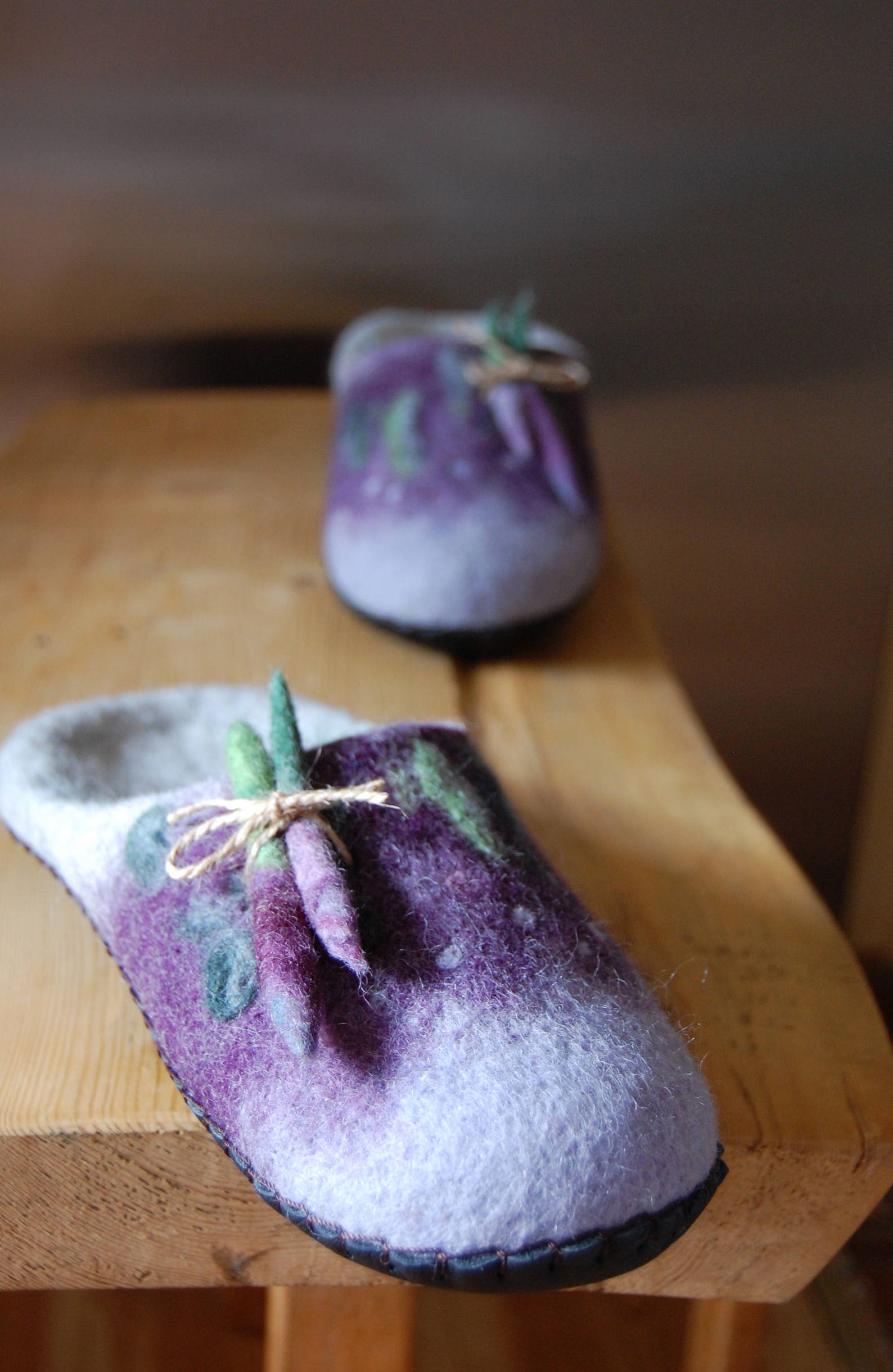Lavender Art Wool Slippers - Felted Slippers - Home Slippers for Women ...