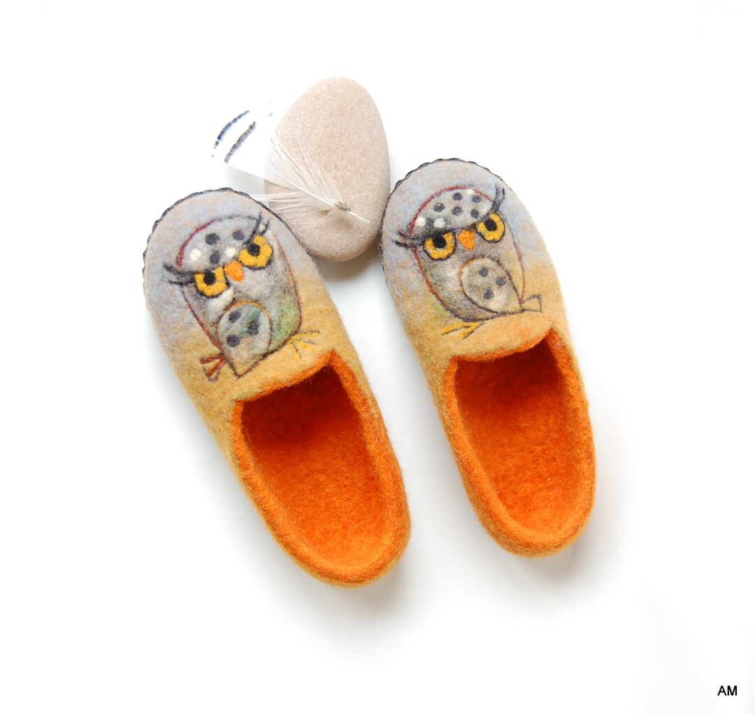 Orange Wool Slippers Owl Slippers for Girls Toddlers Felt Slippers ...