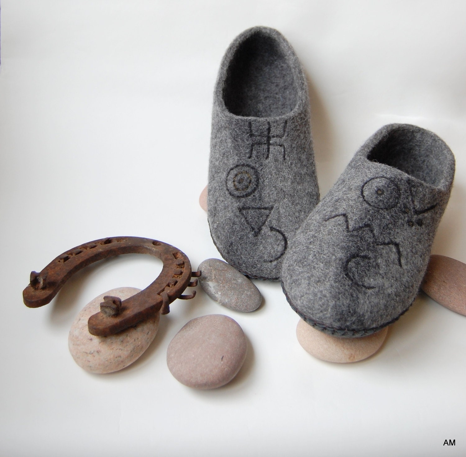 Felted Wool Slippers, Gray Charcoal, Balts Symbols Art - Etsy