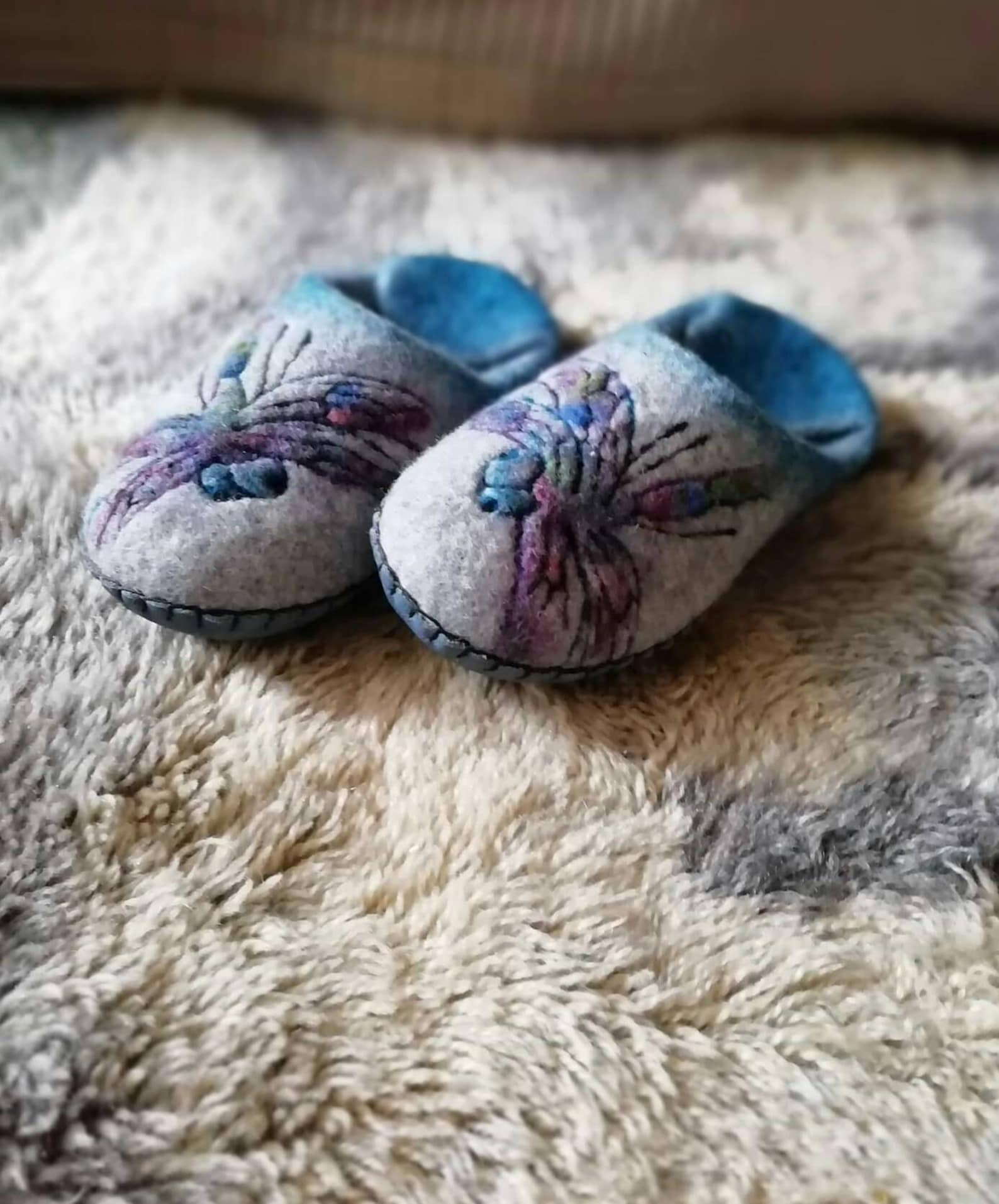 Dragonfly Art Felted Slippers for Women Grey and Emerald | Etsy