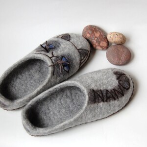 Grumpy Cat Slippers, Personalized Grey Wool Slippers, Felted Slippers ...