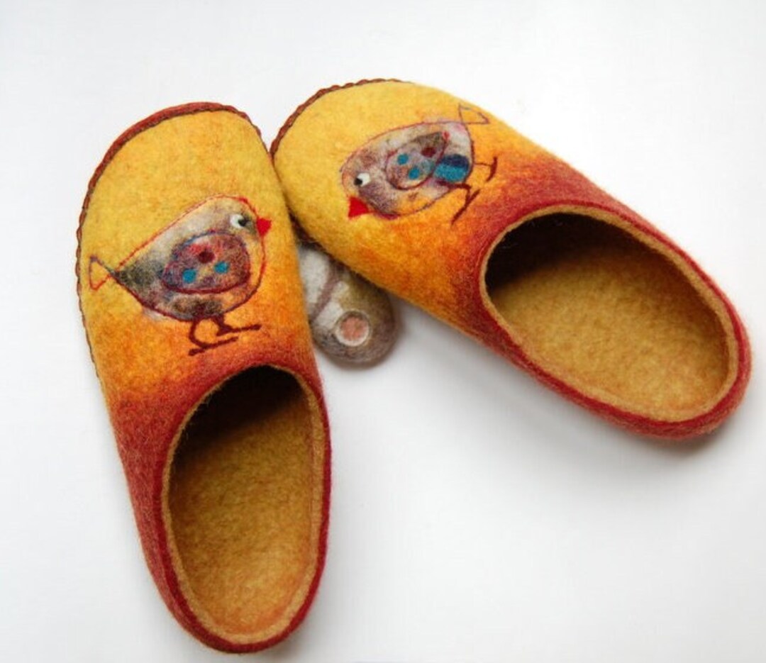 Slippers Ready to Ship (one Pair Each) - Birds Art Bordeaux Yellow ...