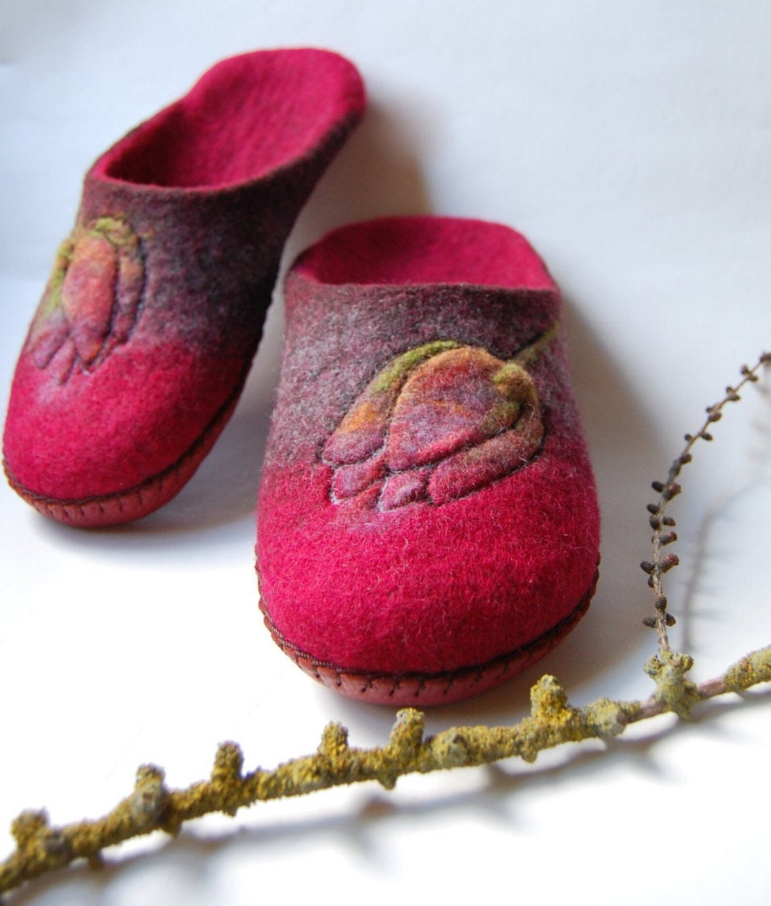 Floral Wool Slippers Tulips Art Women House Shoes Felted | Etsy