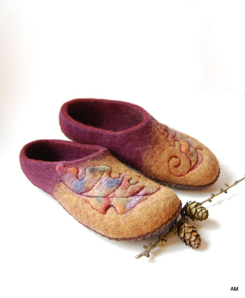 Felted Slippers for Woman Fall Design Leaves Art Felted - Etsy