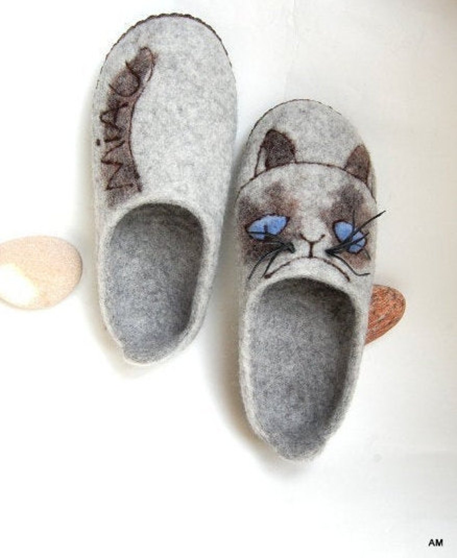 Grumpy Cat Slippers Personalized Grey Wool Slippers Felted - Etsy
