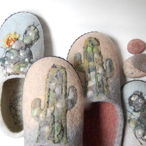 Felted Wool Slippers, Cactus Art, Gift for Men - Etsy