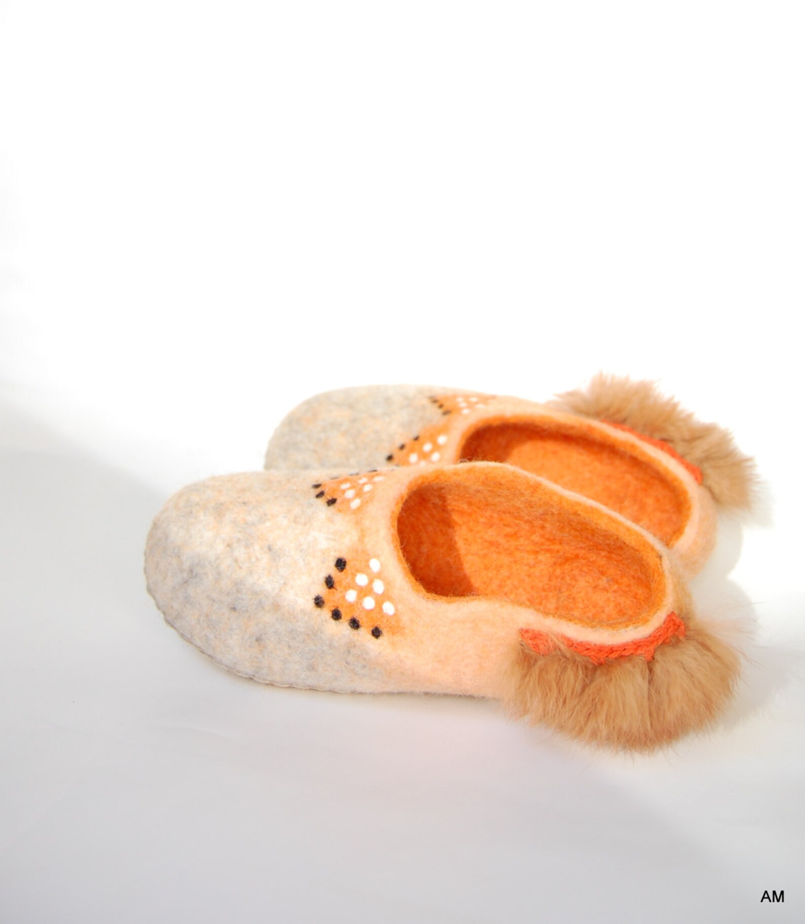 Fox Art Slippers Felted Slippers for Girl Grey Orange Wool - Etsy