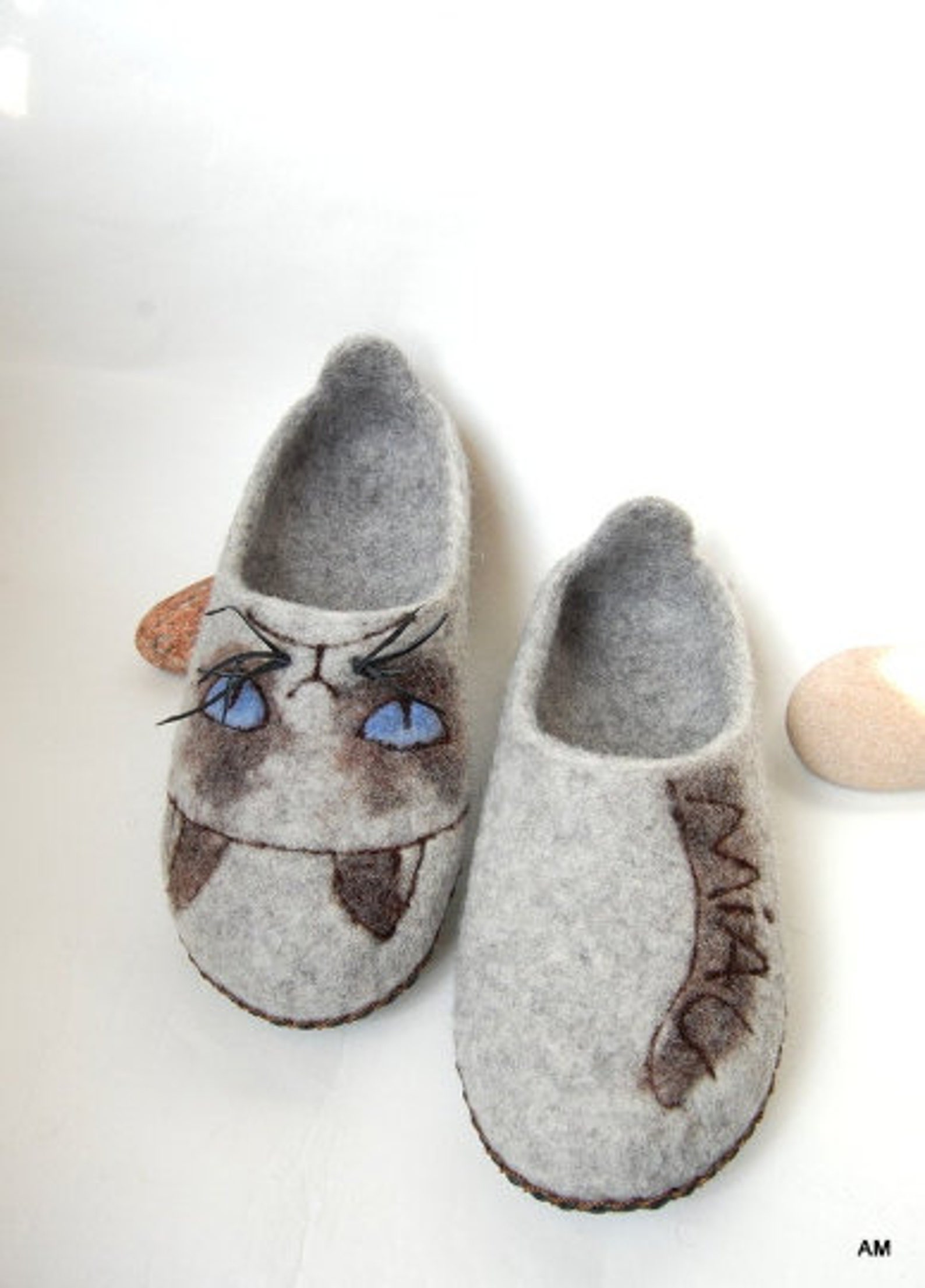 Grumpy Cat Slippers Personalized Grey Wool Slippers Felted - Etsy