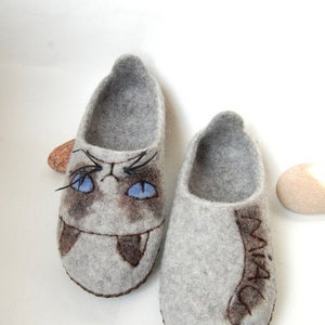 Grumpy Cat Slippers, Personalized Grey Wool Slippers, Felted Slippers ...
