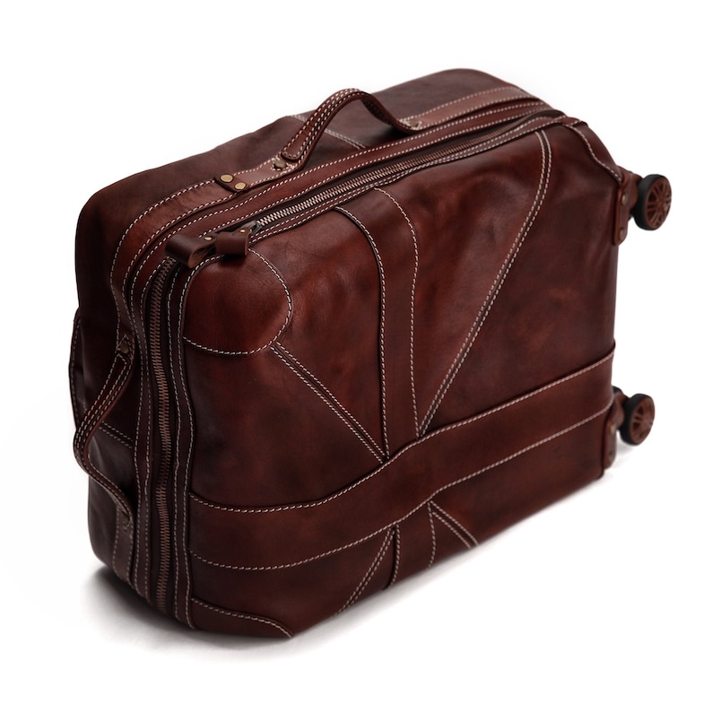 Retro Genuine Leather Rolling Luggage Capacity Business | Etsy