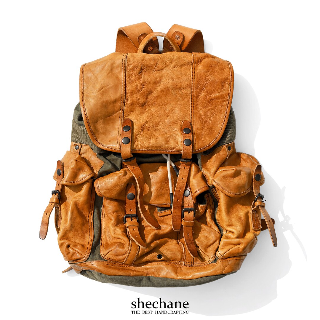 School Bag Genuine Leather Backpack Travel School for Man 15inch Laptop ...