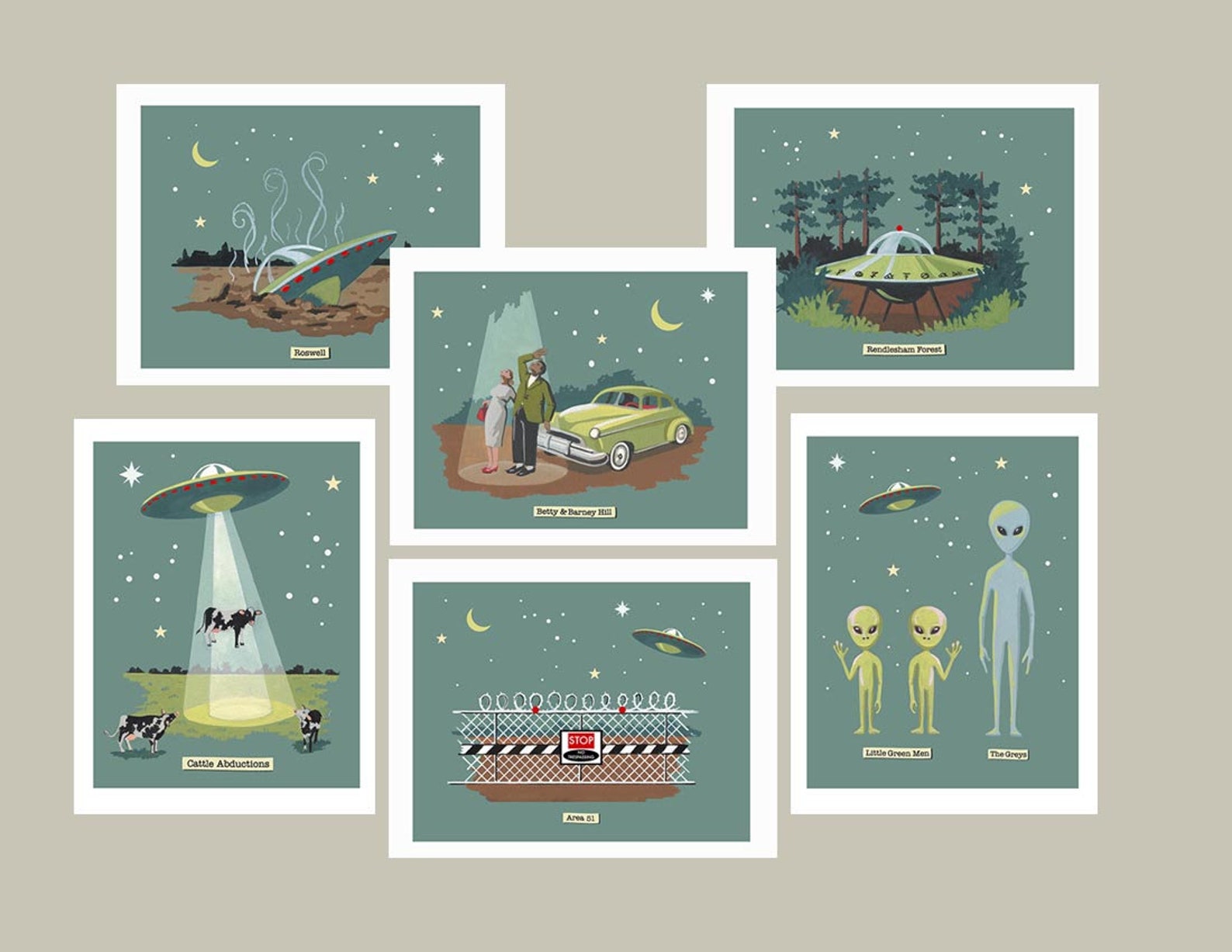 UFO Ornament Gallery Wall Aliens Decoration Flying Saucer | Etsy