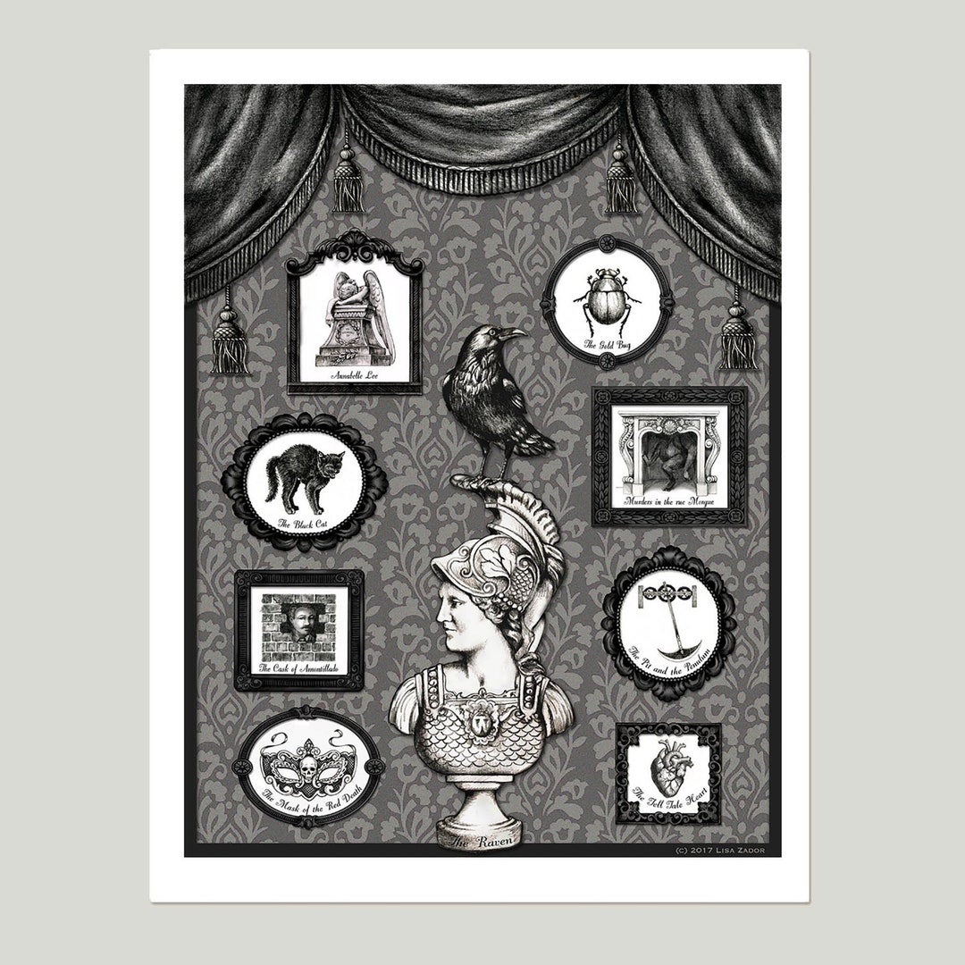 Edgar Allan Poe Poster Black and White Literary Art Gothic Victorian ...