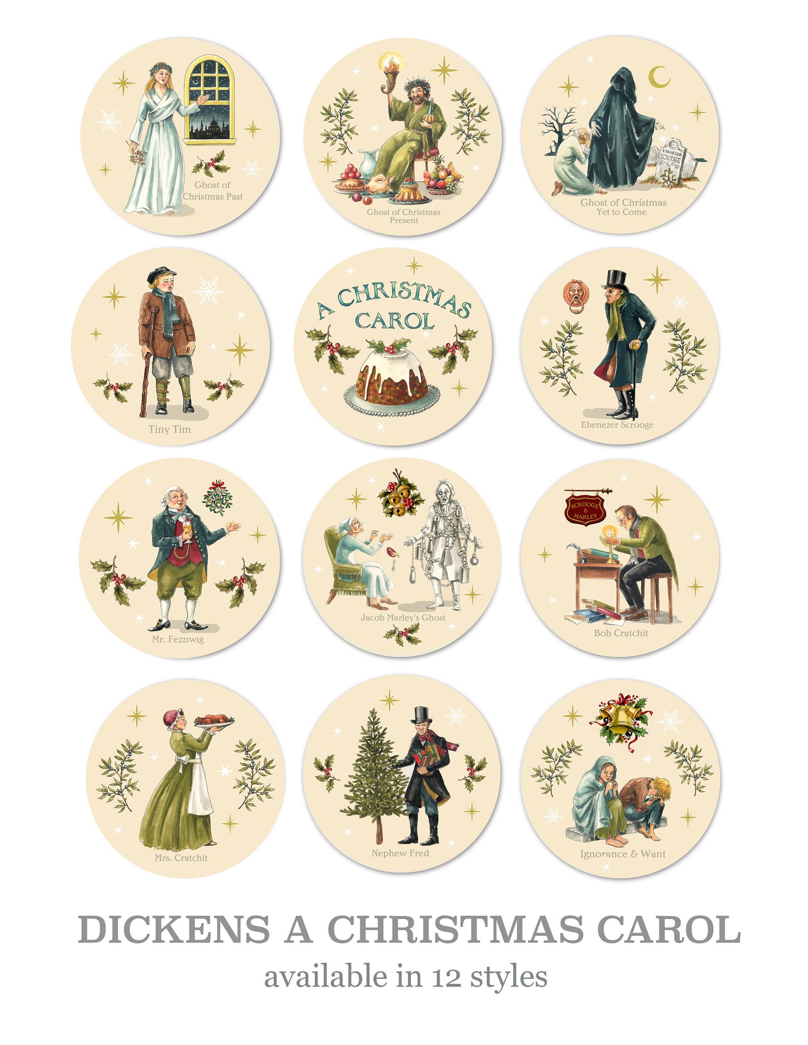 Dickens Christmas Carol Coasters, Scrooge Coaster Set, Ghosts of ...