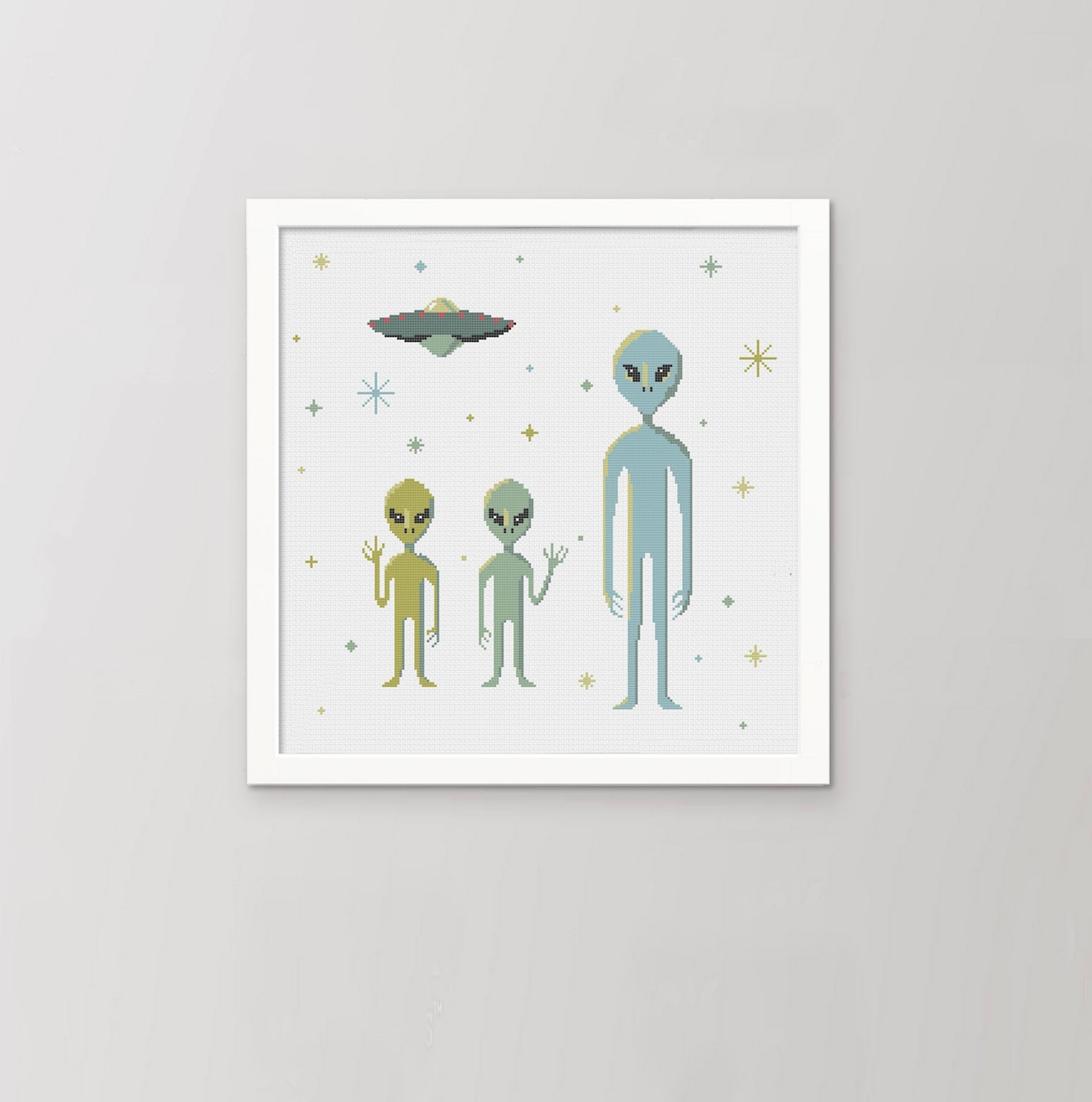 Aliens Cross Stitch Pattern Retro UFO Needlepoint Pattern | Etsy