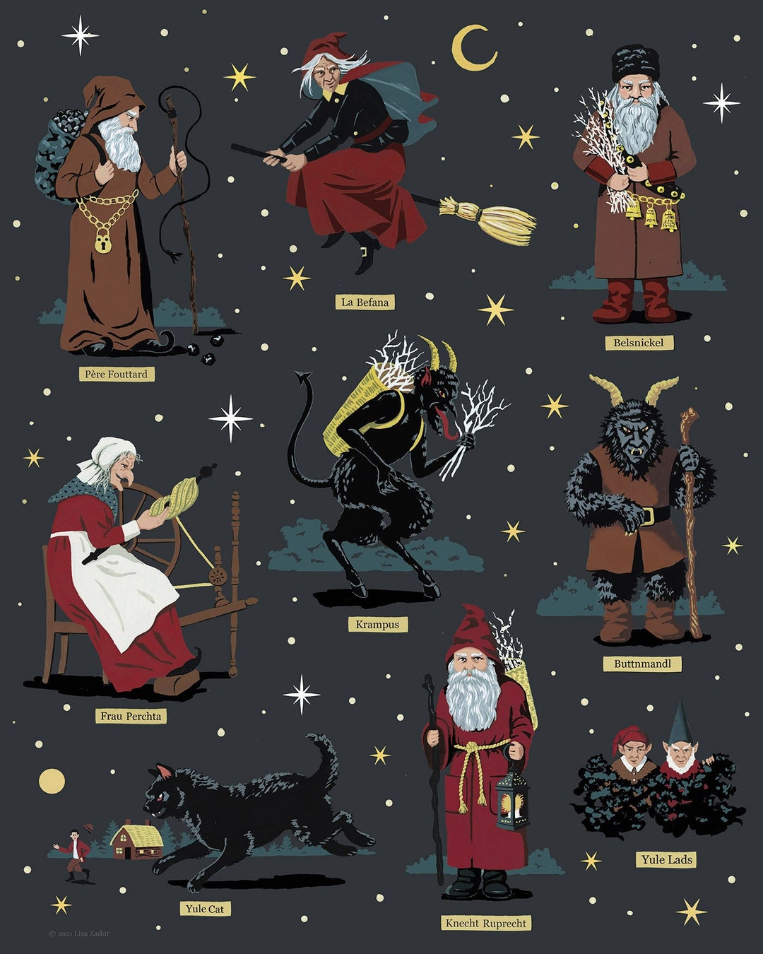 Dark Christmas Folklore Print Featuring Creepy Gothic Christmas ...