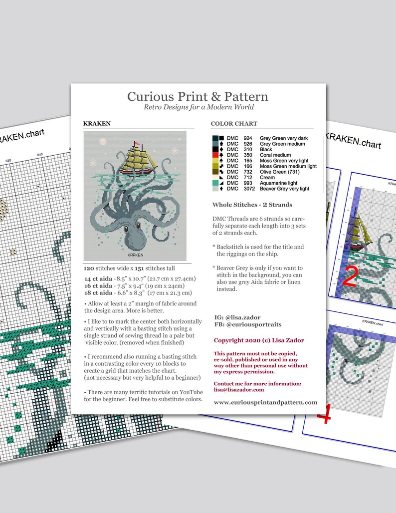 Octopus Cross-stitch Pattern Aka Kraken, Giant Squid, Sea Monster ...