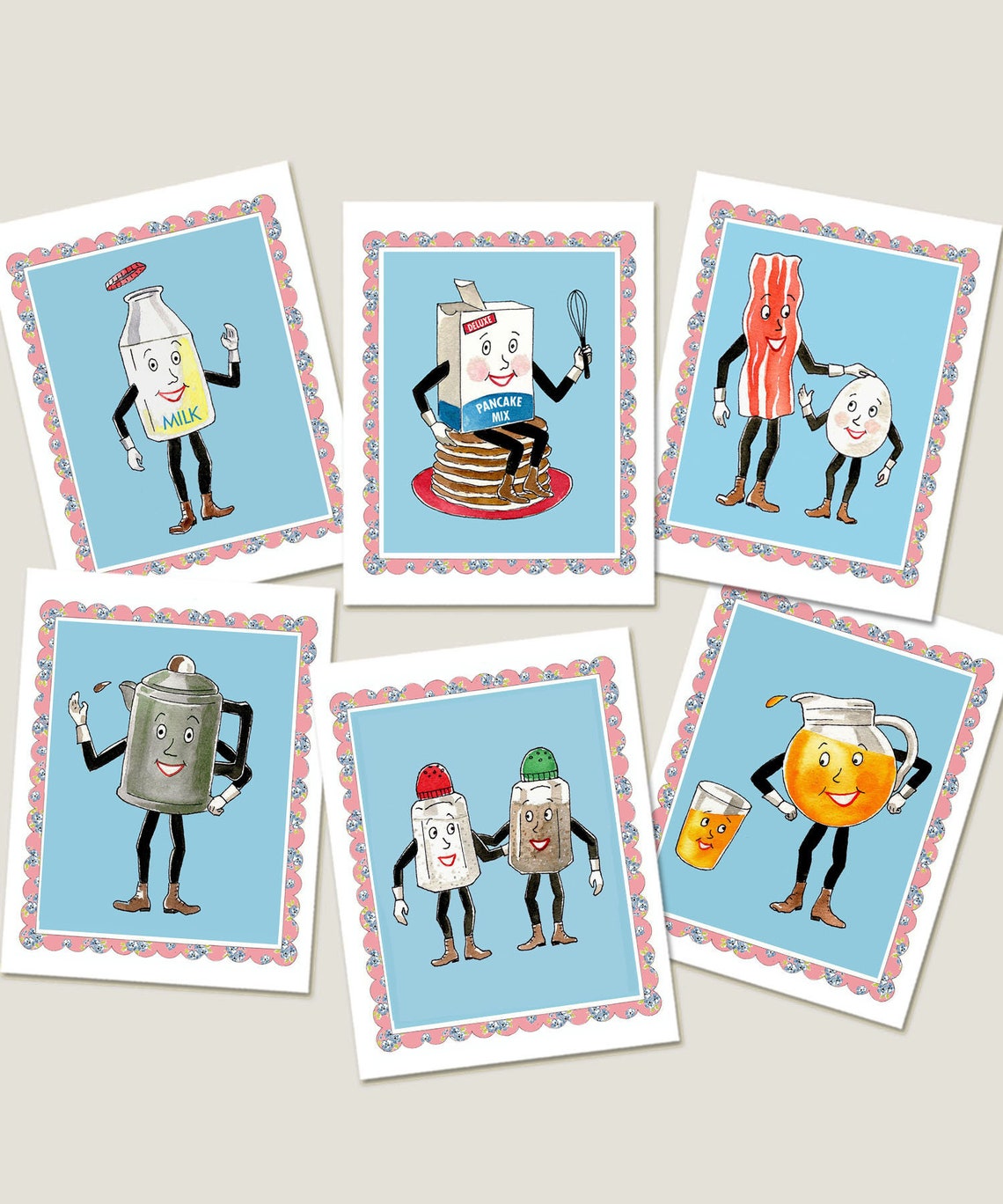 Retro Food Coasters, Retro Breakfast Coaster Set, Vintage Food ...