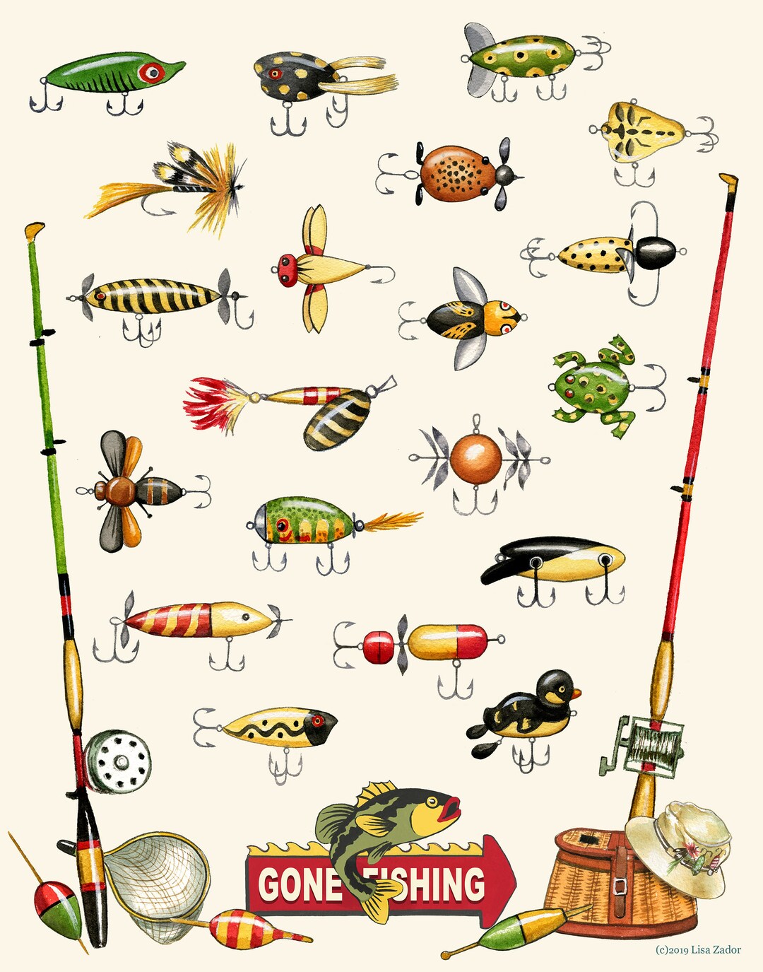 Fishing Print Retro Gone Fishing Sport Print Fishing - Etsy