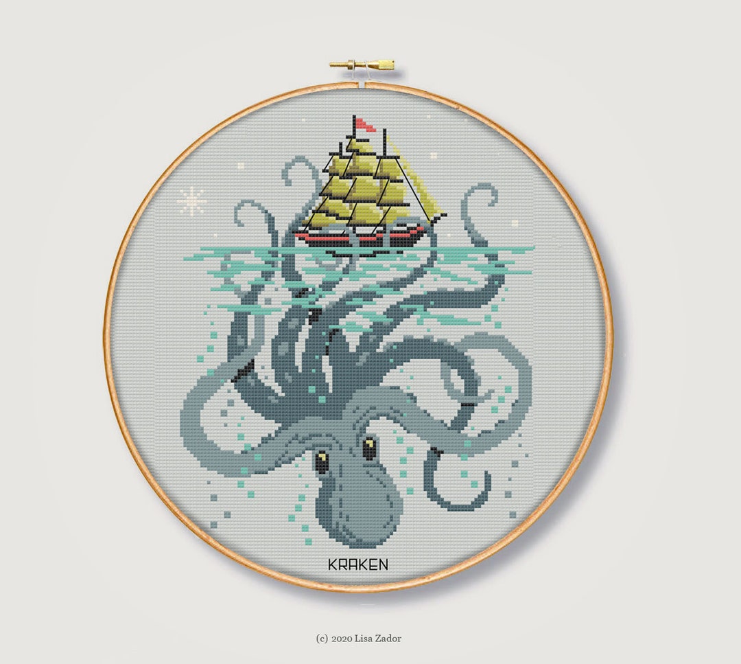 Octopus Cross-stitch Pattern Aka Kraken, Giant Squid, Sea Monster ...