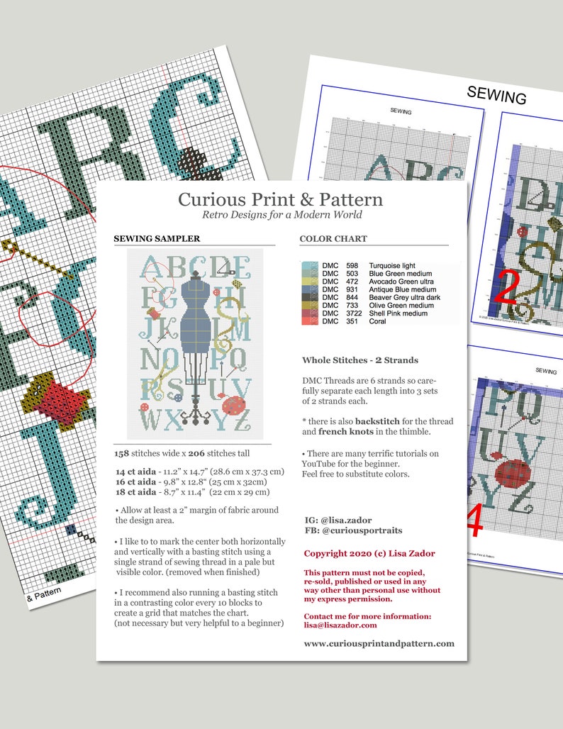 Sewing Sampler Cross Stitch Pattern Needlepoint Pattern | Etsy