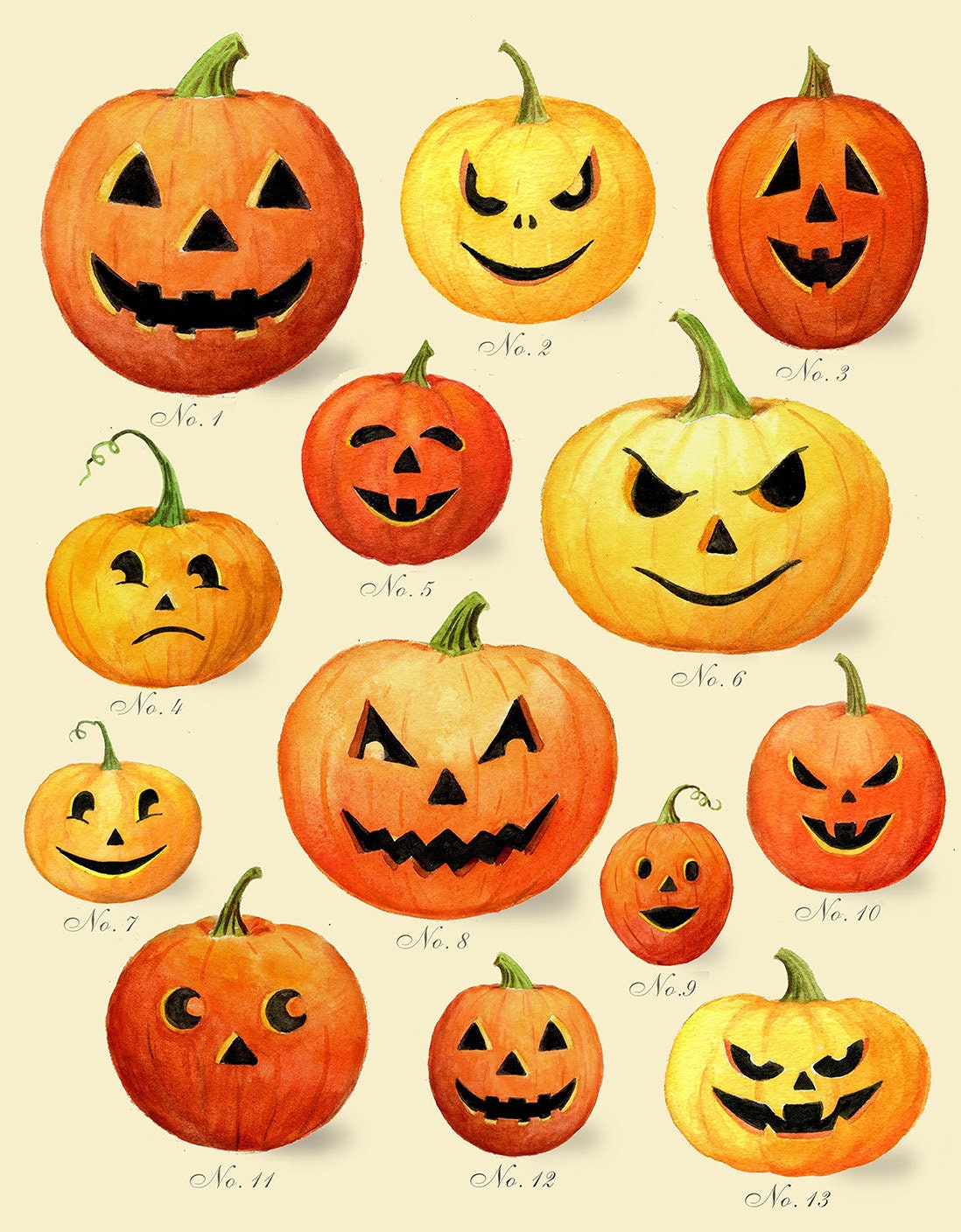 Pumpkin Print From Original Artwork - Types of Pumpkins in Watercolor ...