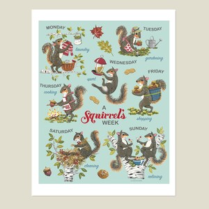 Humorous Squirrel Days of the Week Cards, Retro Style Set of 6 Blank ...