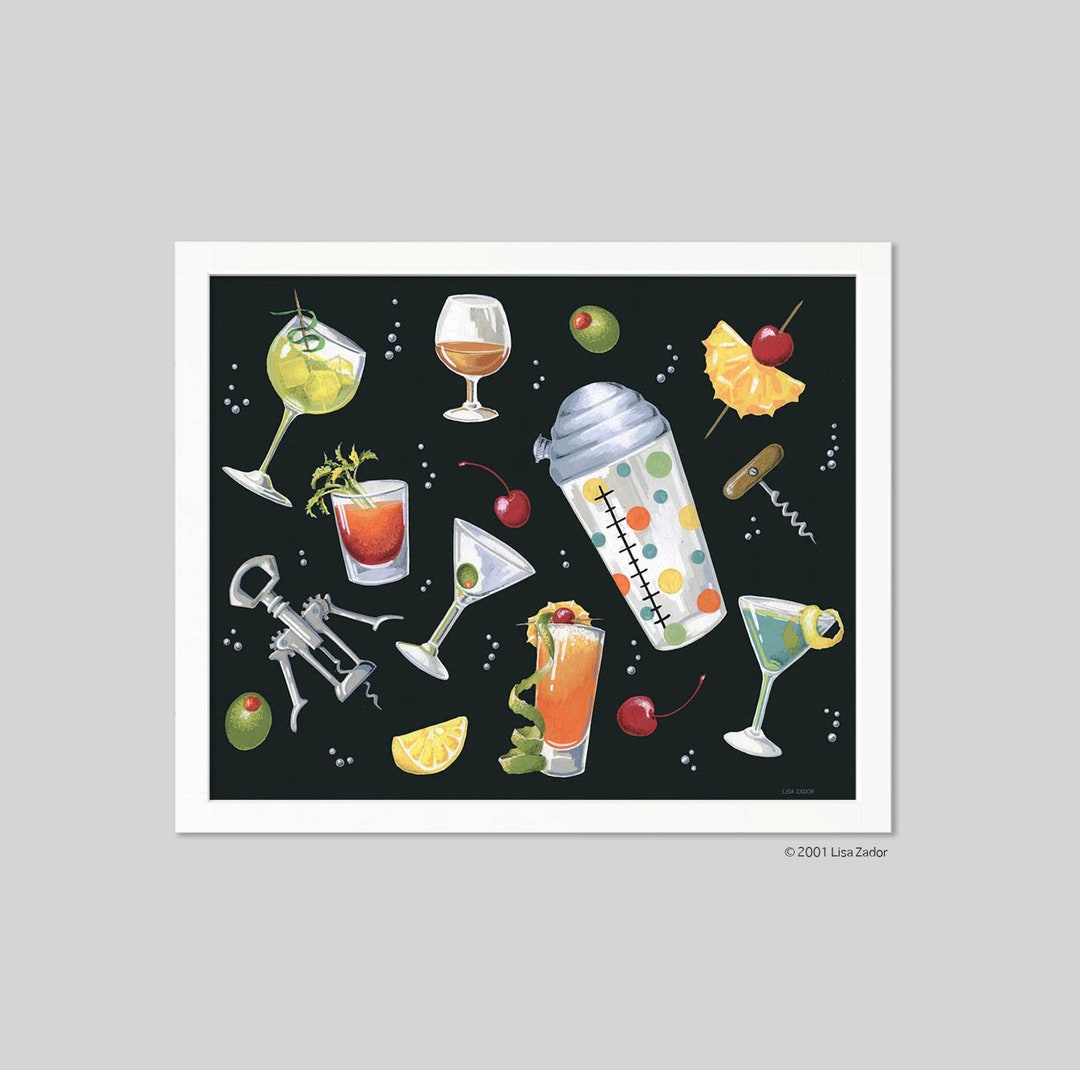 Retro Cocktails Print From Original Artwork With Vintage Mid Century ...