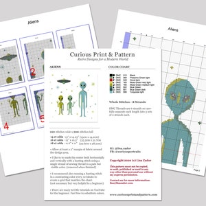 Aliens Cross Stitch Pattern - Retro UFO - Needlepoint Pattern - Instant ...